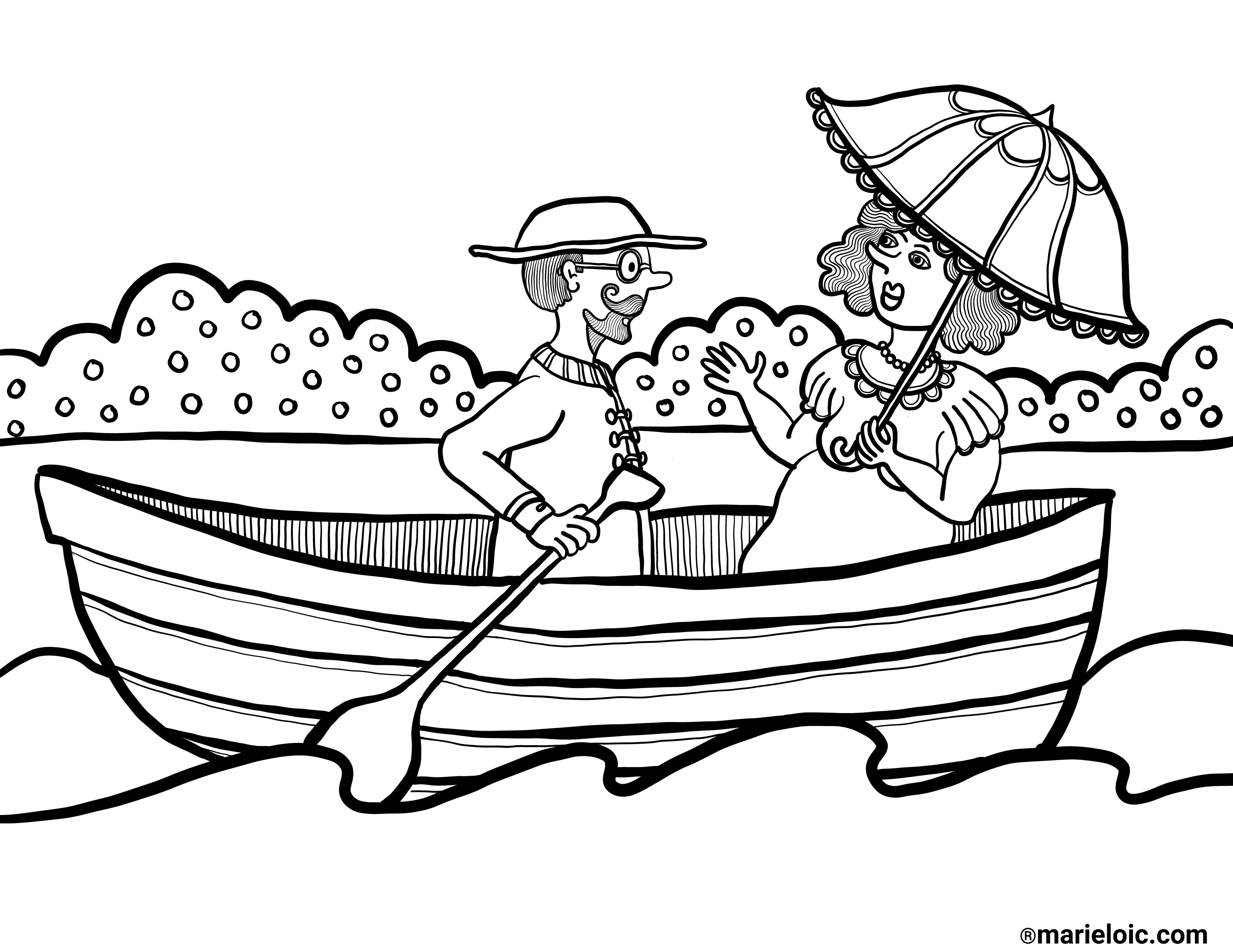 Dessin à colorier, une balade en bateau | Marie-Loïc Sénamaud